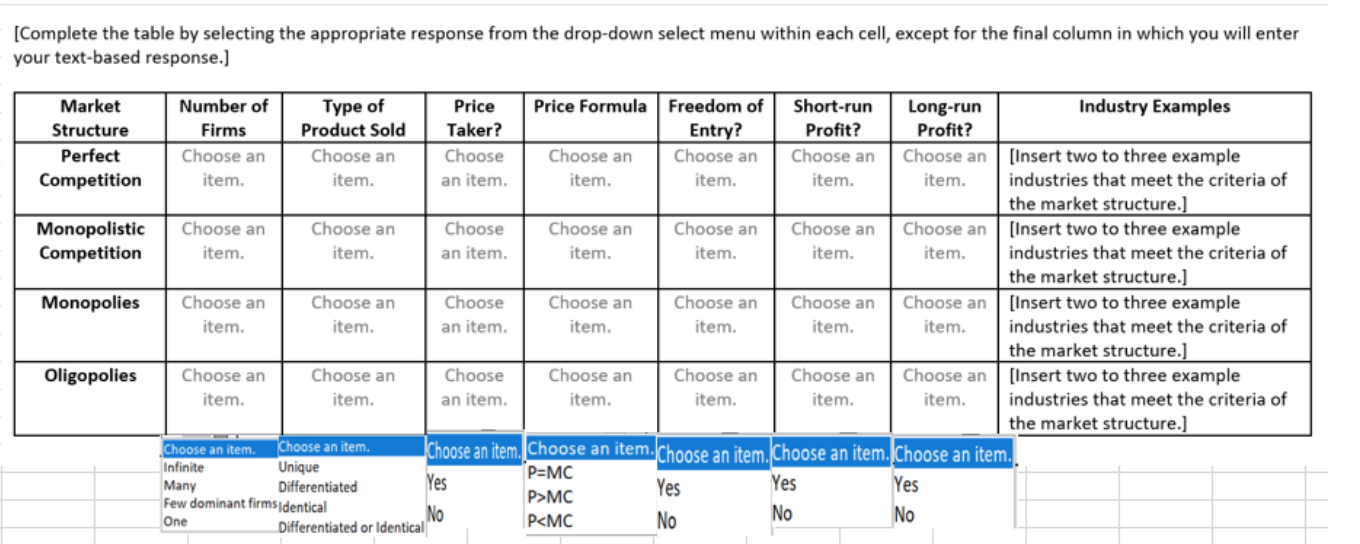 Solved [complete The Table By Selecting The Appropriate