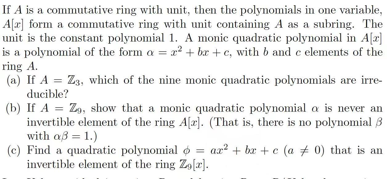 Solved If A Is A Commutative Ring With Unit Then The