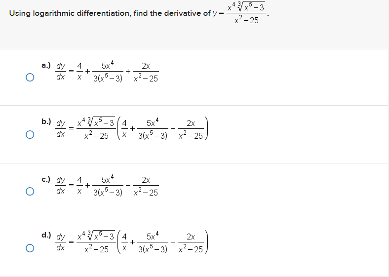 Solved Using logarithmic differentiation, find the | Chegg.com