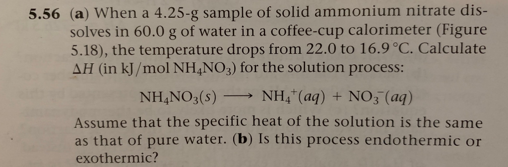 Solved 5.56 (a) When a 4.25-g sample of solid ammonium | Chegg.com