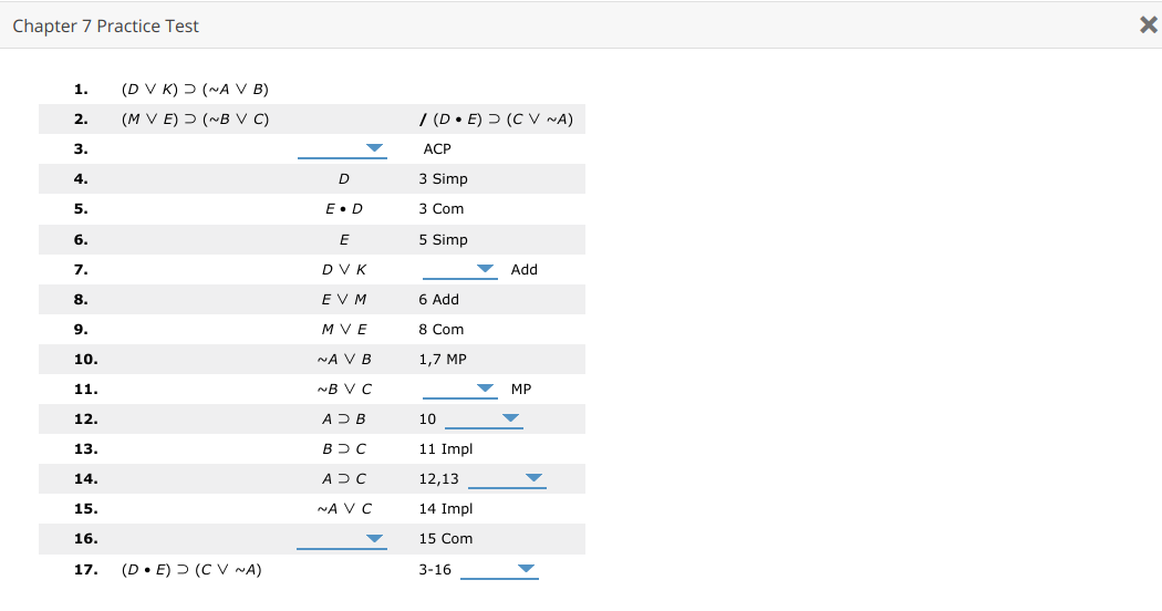 Solved Chapter 7 Practice Test 1. (DVK) (~A V B) 2. (MVE) | Chegg.com