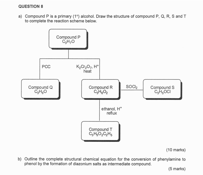 Solved QUESTION 8 a) Compound P is a primary (1) alcohol. | Chegg.com