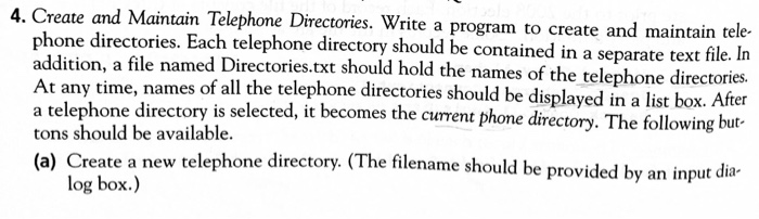 Solved 4. Create and Maintain Telephone Directories. Write a | Chegg.com