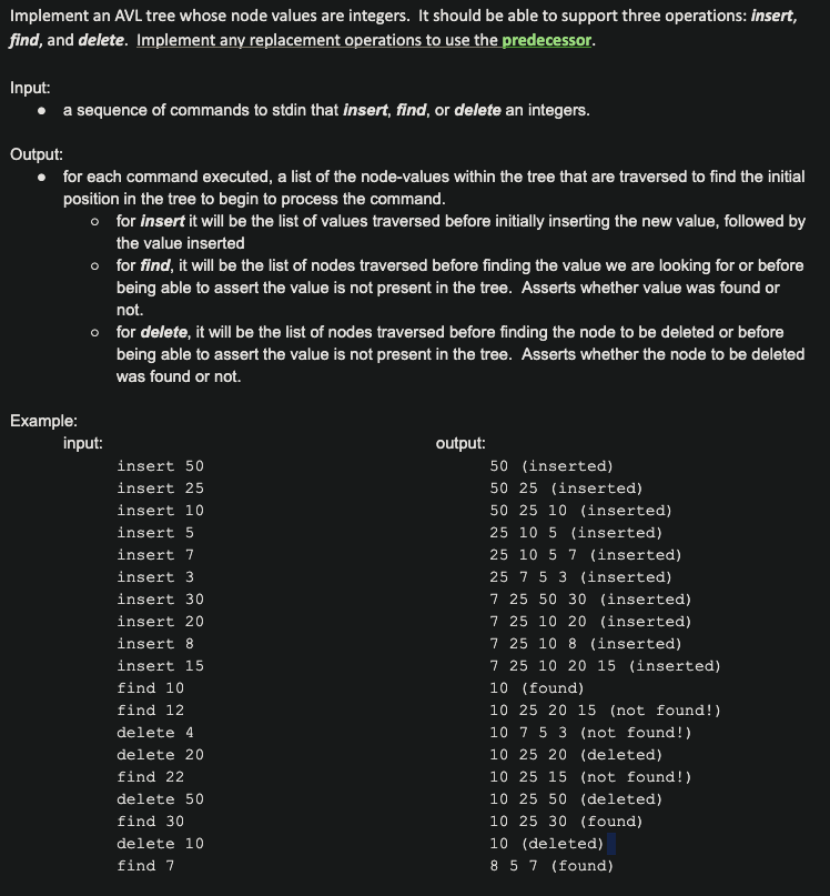 Solved Implement an AVL tree whose node values are integers. | Chegg.com