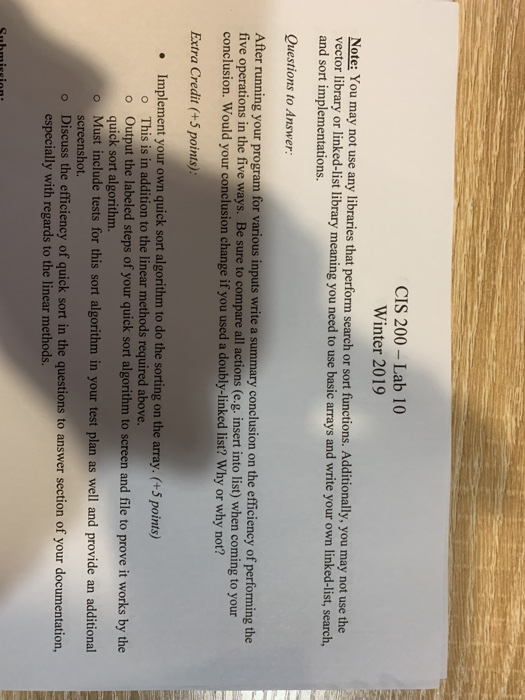 Solved CIS 200-Lab 10 Winter 2019 Program You need to write | Chegg.com