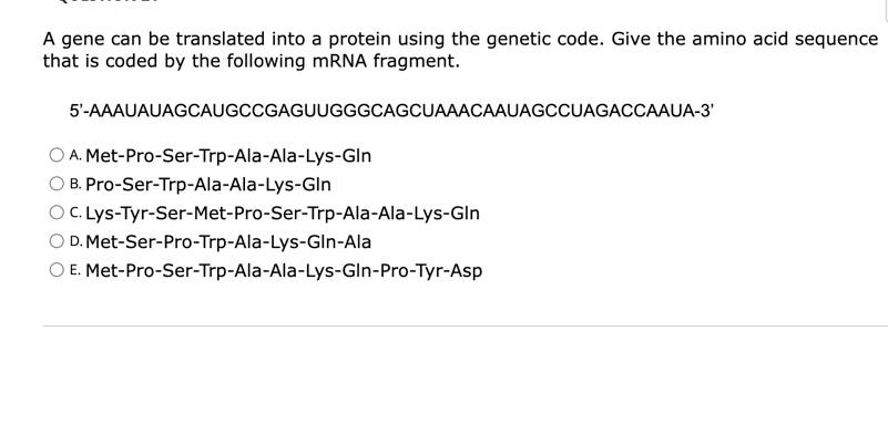 Solved A gene can be translated into a protein using the | Chegg.com
