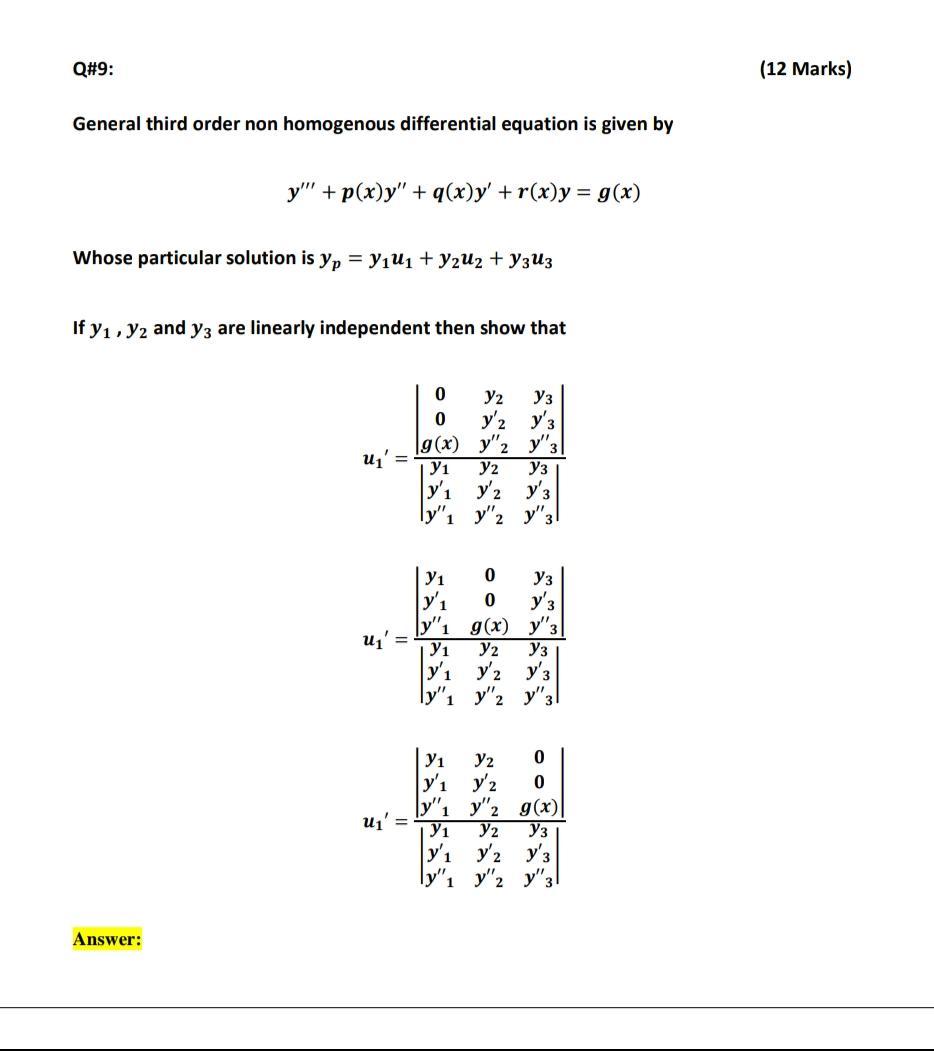 Solved Q#9: (12 Marks) General third order non homogenous | Chegg.com