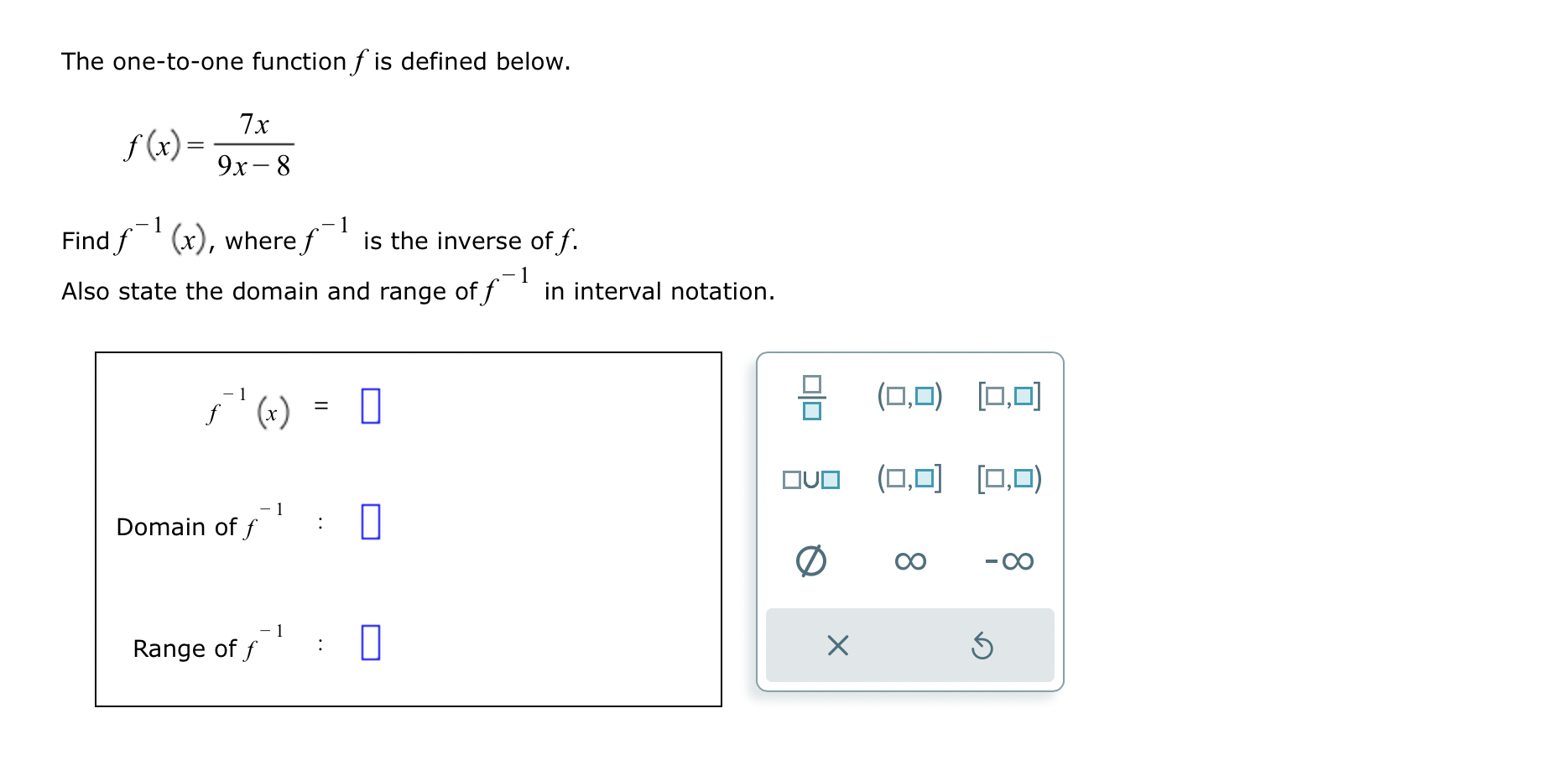 Solved The one-to-one function f ﻿is defined | Chegg.com