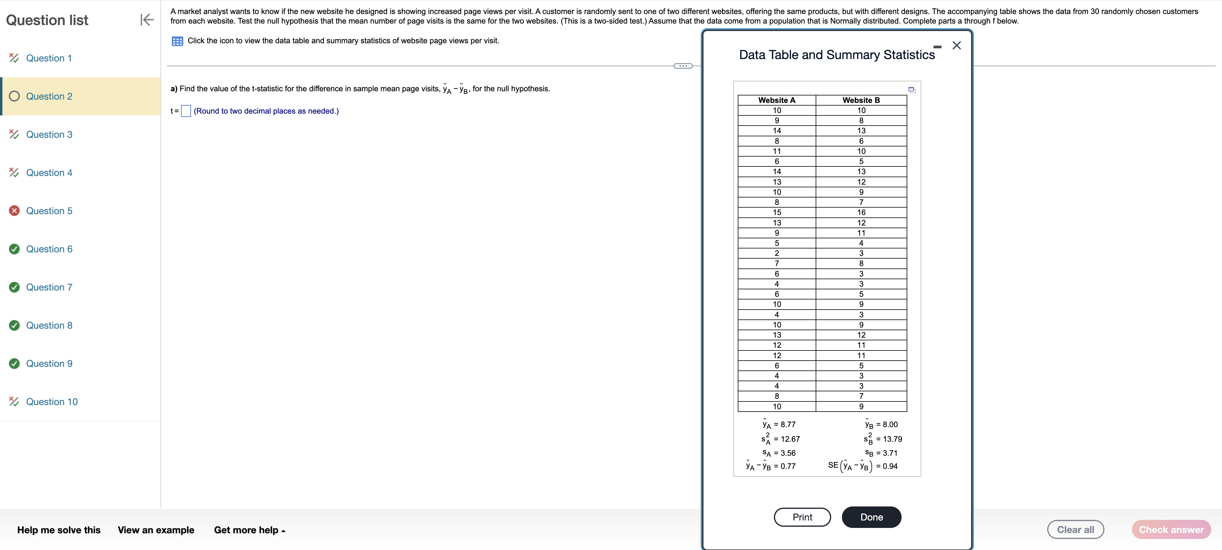 Solved Data Table and Summary Statistics − | Chegg.com