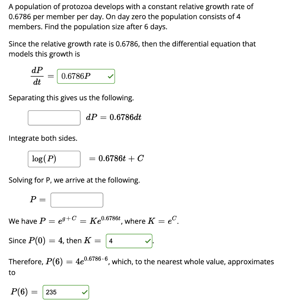 Solved A population of protozoa develops with a constant | Chegg.com
