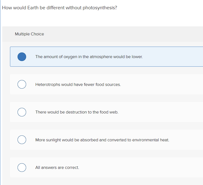 Solved How would Earth be different without photosynthesis? | Chegg.com