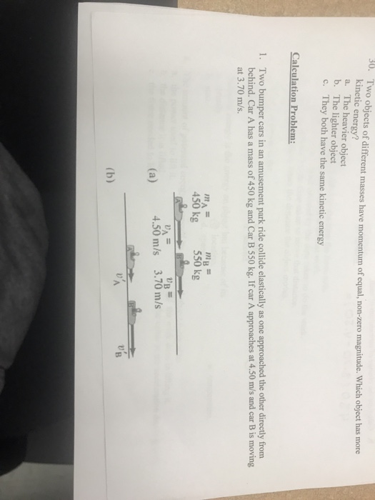 Solved Two objects of different masses have momentum of | Chegg.com