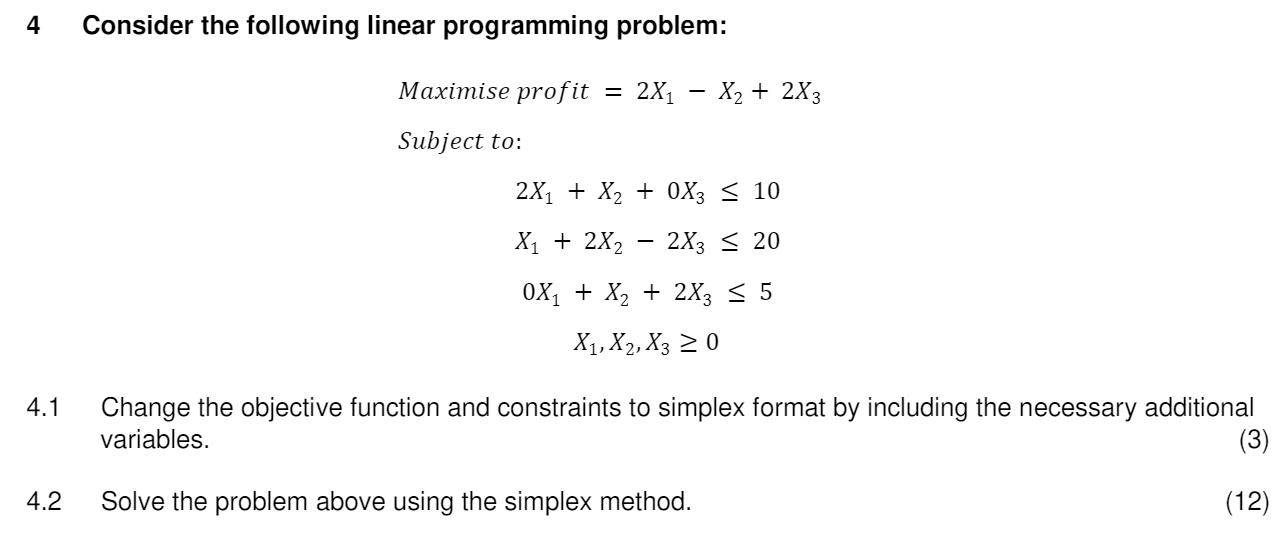 Solved 4 Consider The Following Linear Programming Problem 