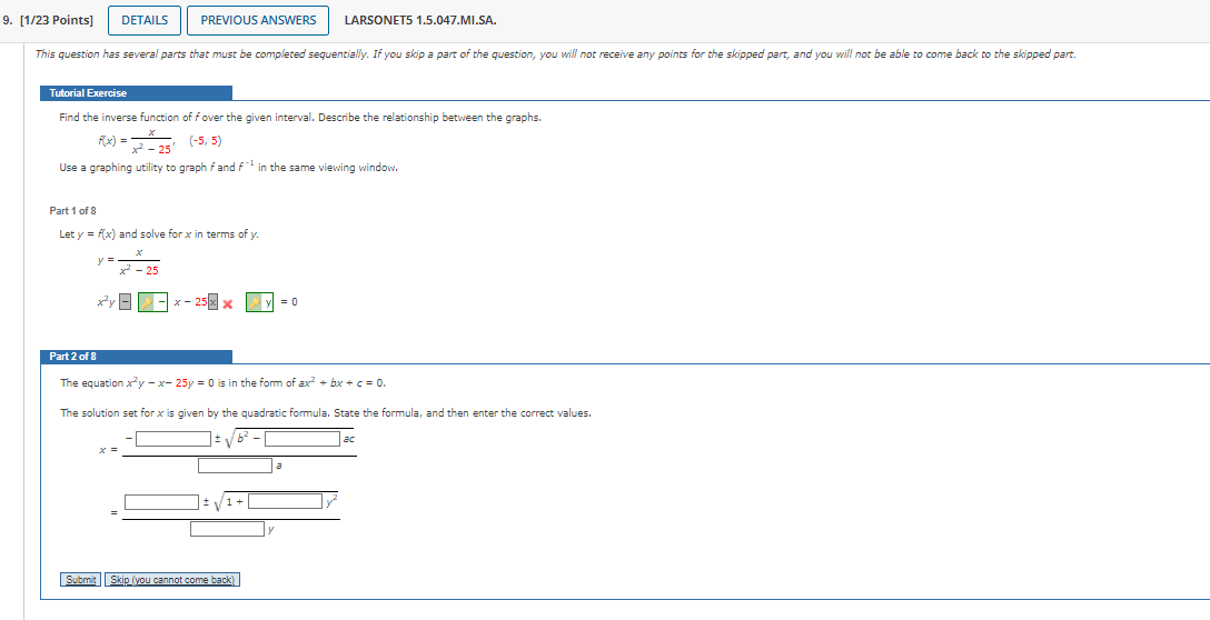 Solved 9. [1/23 Points] DETAILS PREVIOUS ANSWERS LARSONET5 | Chegg.com