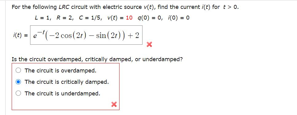 Solved For the following LRC circuit with electric source | Chegg.com