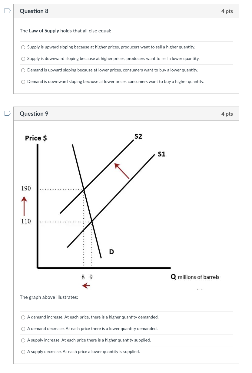 Solved Question 8 The Law of Supply holds that all else | Chegg.com