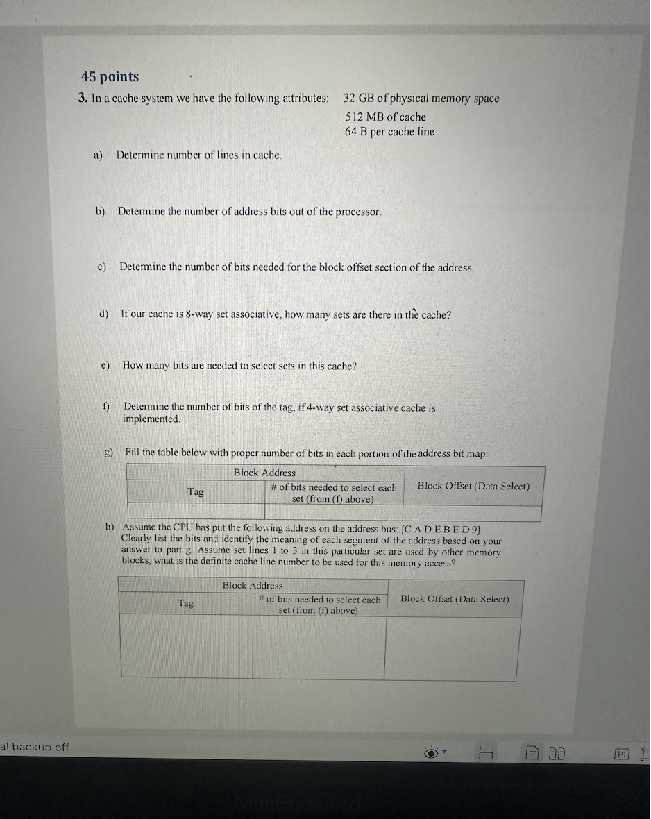 Solved 45 points 3. In a cache system we have the following | Chegg.com