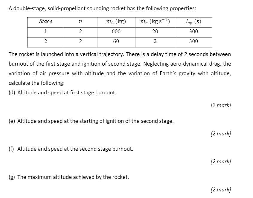 A double-stage, solid-propellant sounding rocket has | Chegg.com