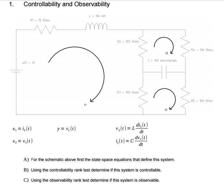Solved 1. Controllability and Observability L = 100 m R1 = | Chegg.com