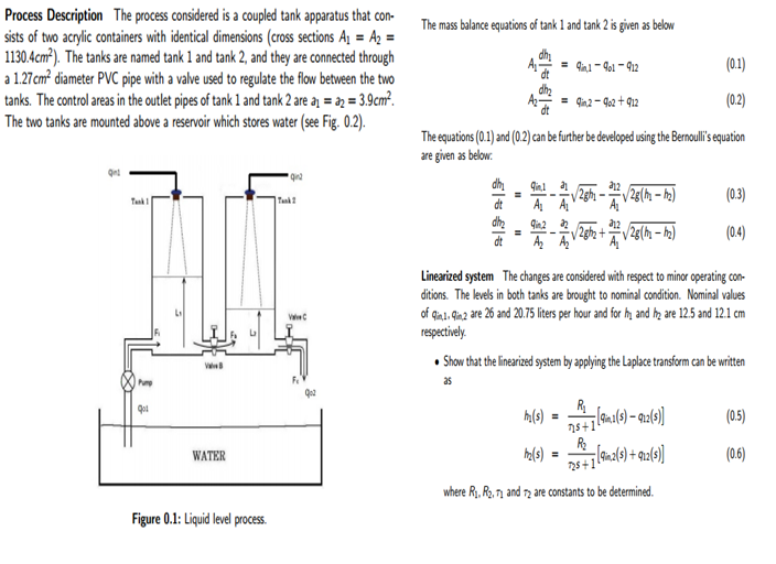 The mass balance equations of tank 1 and tank 2 is | Chegg.com