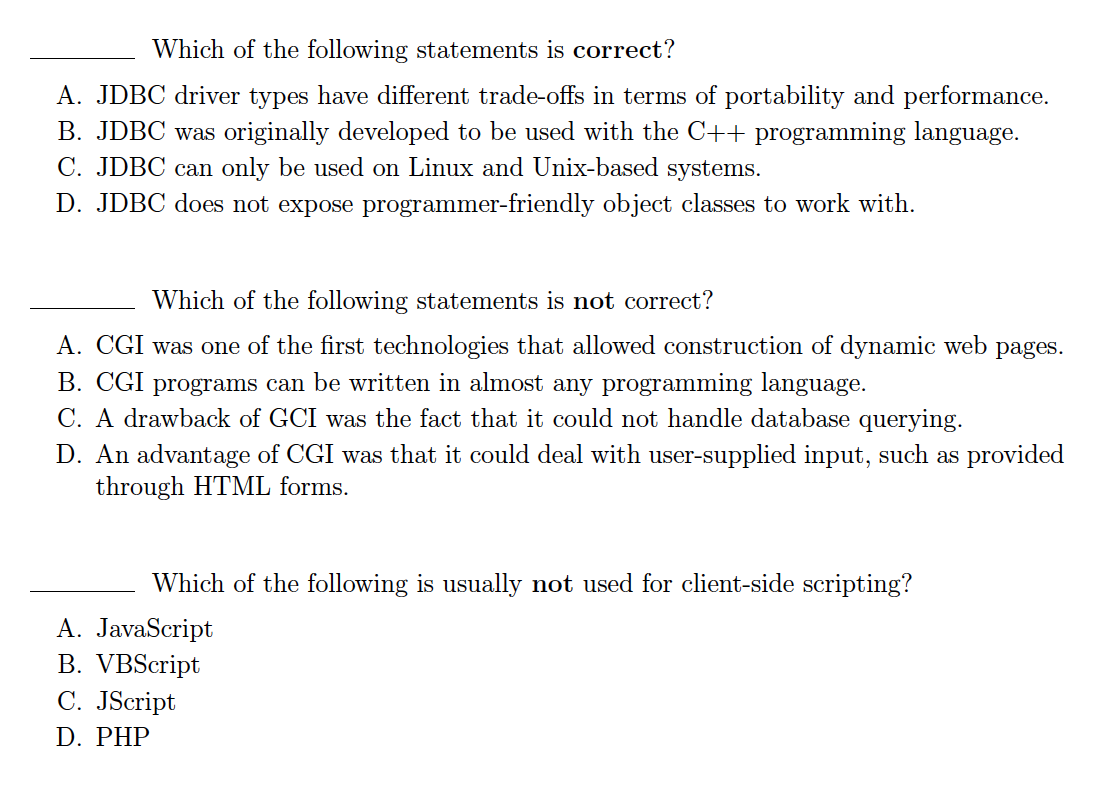 Solved Which of the following statements is correct? A. JDBC | Chegg.com