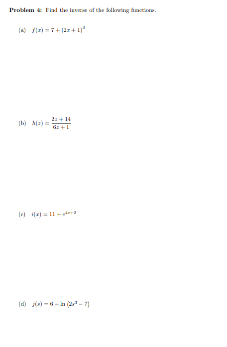 Solved Problem 4: Find the inverse of the following | Chegg.com