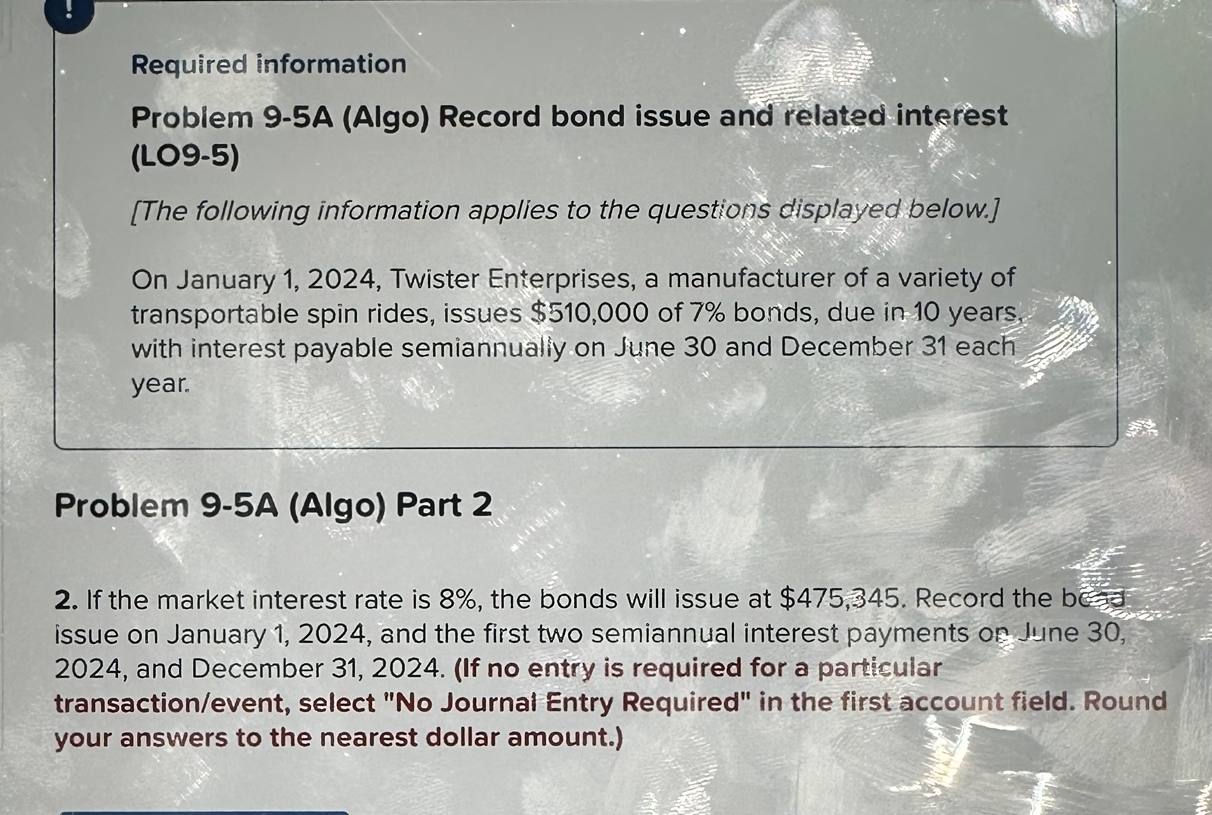 Solved Required information Problem 9-5A (Algo) Record bond | Chegg.com