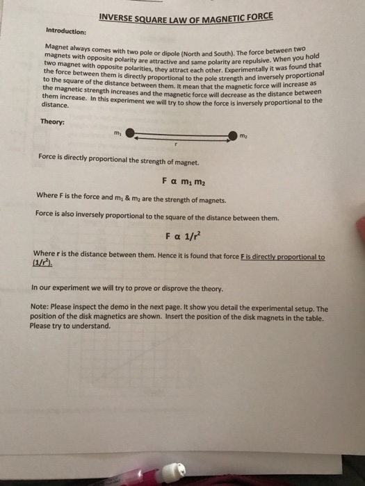 Solved INVERSE SQUARE LAW OF MAGNETIC FORCE Introduction: | Chegg.com