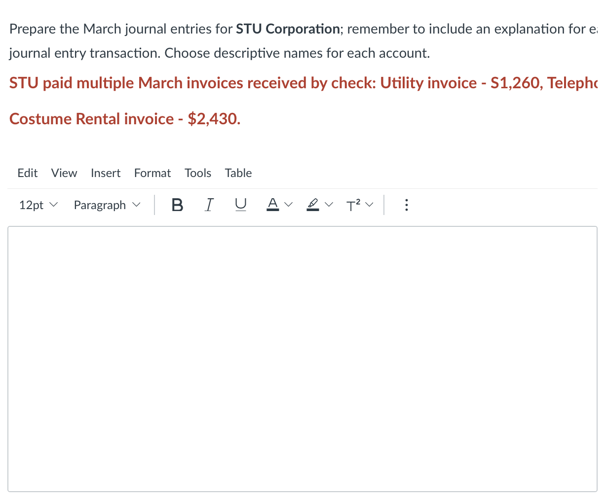 Solved Prepare the March journal entries for STU | Chegg.com