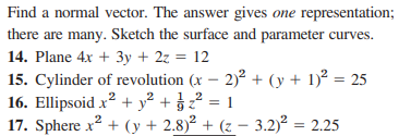 Solved Find a normal vector. The answer gives one | Chegg.com