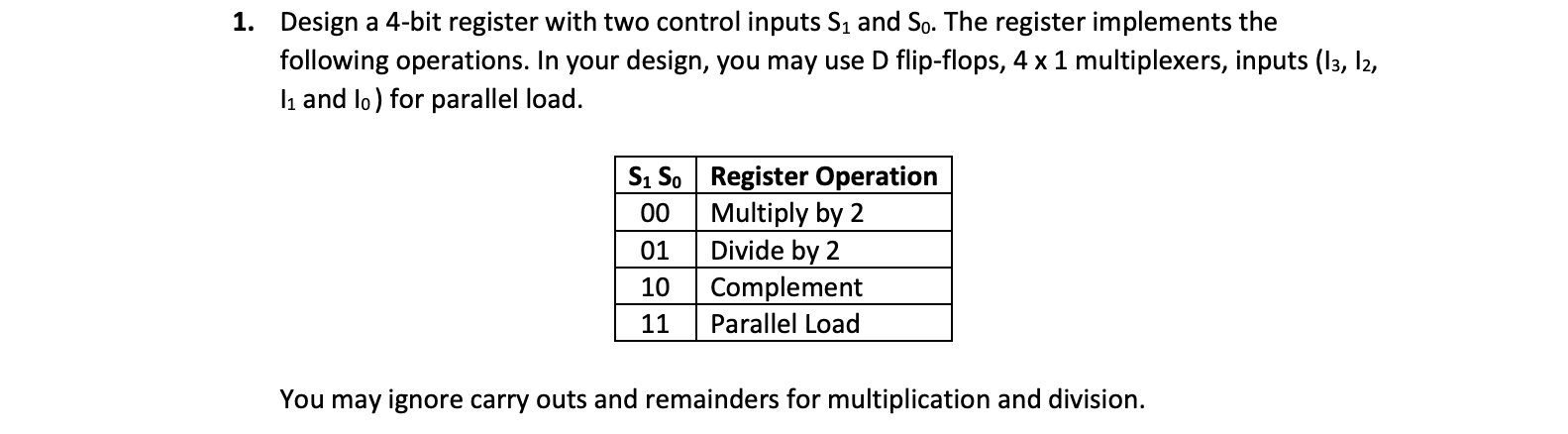 Solved 1. Design a 4-bit register with two control inputs Si | Chegg.com