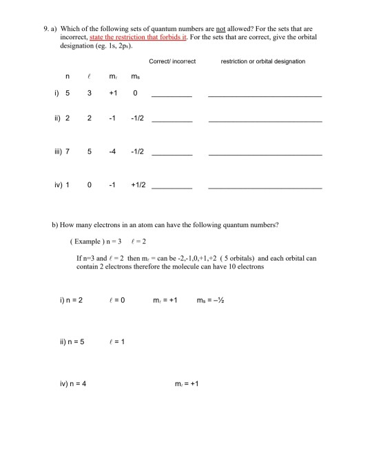 Solved 9. a) Which of the following sets of quantum numbers | Chegg.com