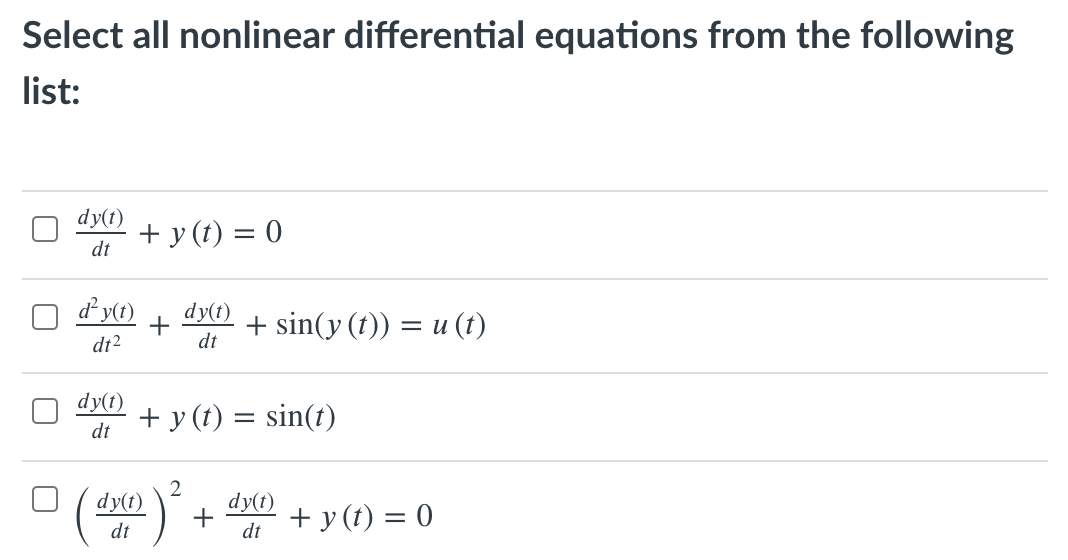 Solved Select all nonlinear differential equations from the | Chegg.com