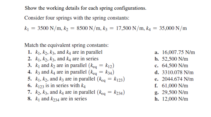 Solved Show the working details for each spring | Chegg.com
