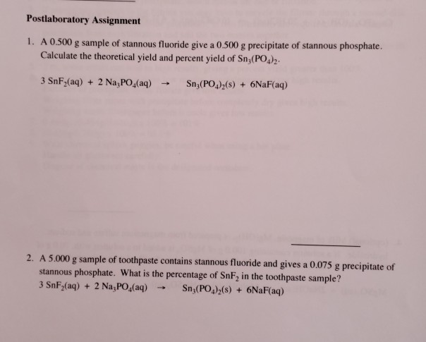 Solved Postlaboratory Assignment 1. A 0.500 g sample of | Chegg.com