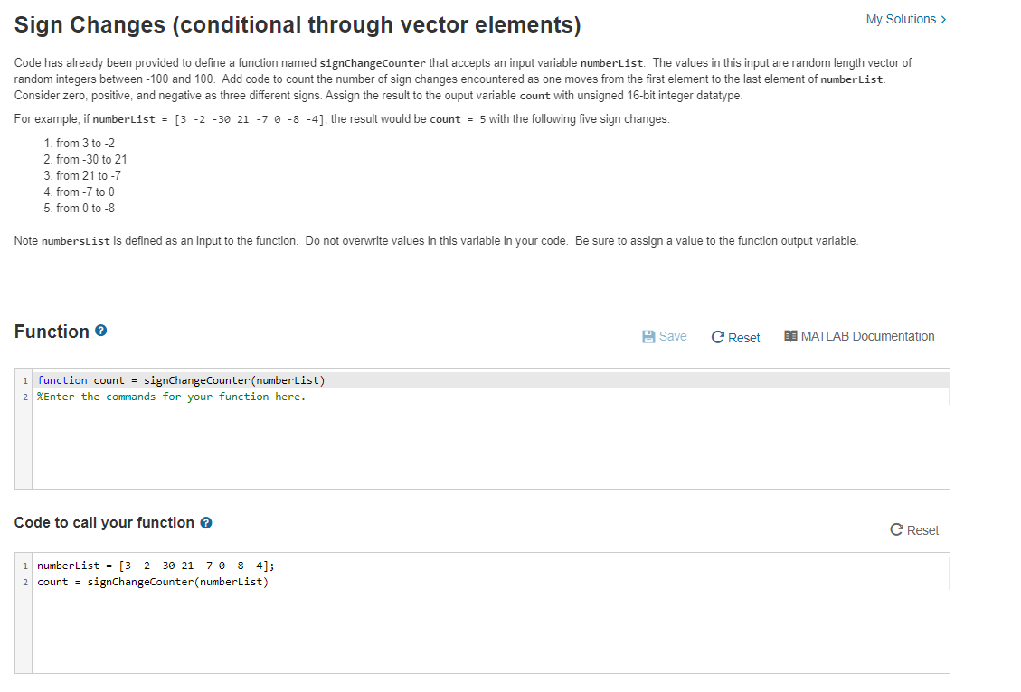 Solved Sign Changes (conditional through vector elements) My | Chegg.com