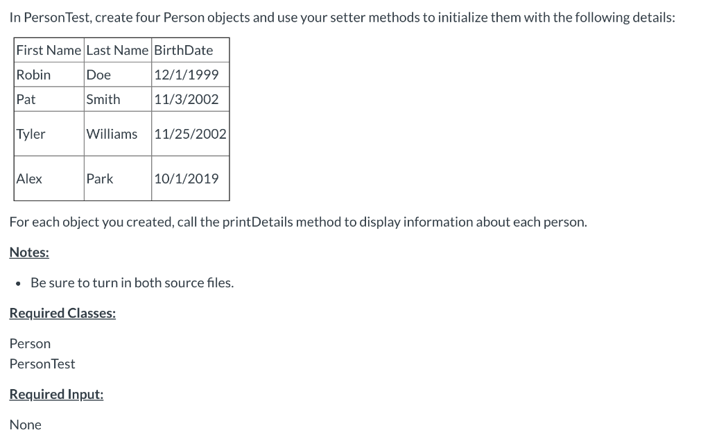 Solved In This Project You Will Create A Java Class Person 