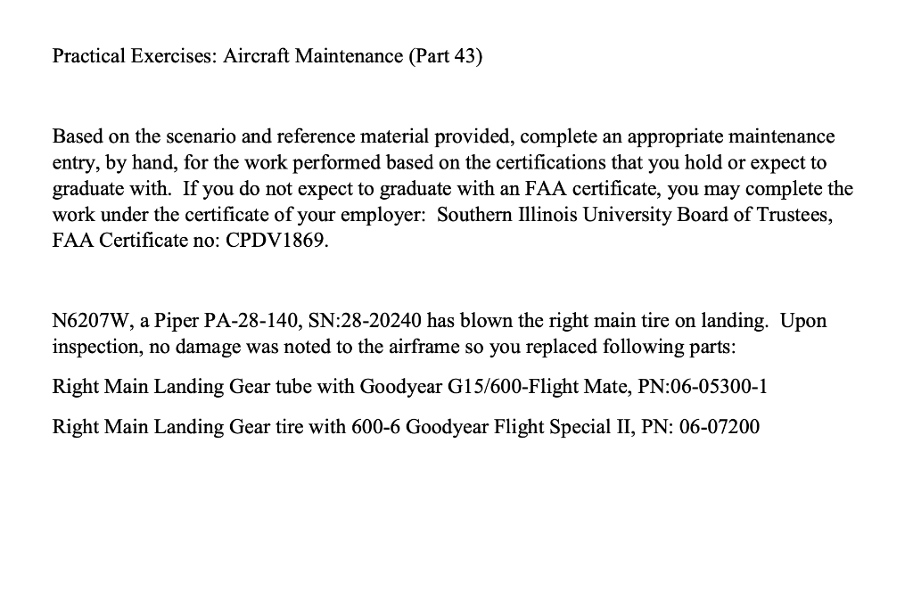 Practical Exercises: Aircraft Maintenance (Part 43) | Chegg.com