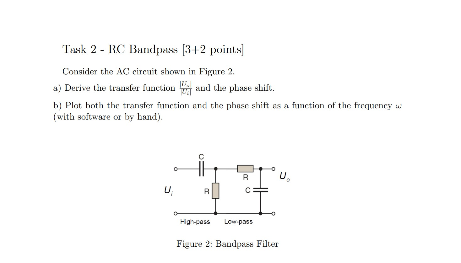 Solved Task 2 - RC Bandpass (3+2 points) Consider the AC | Chegg.com