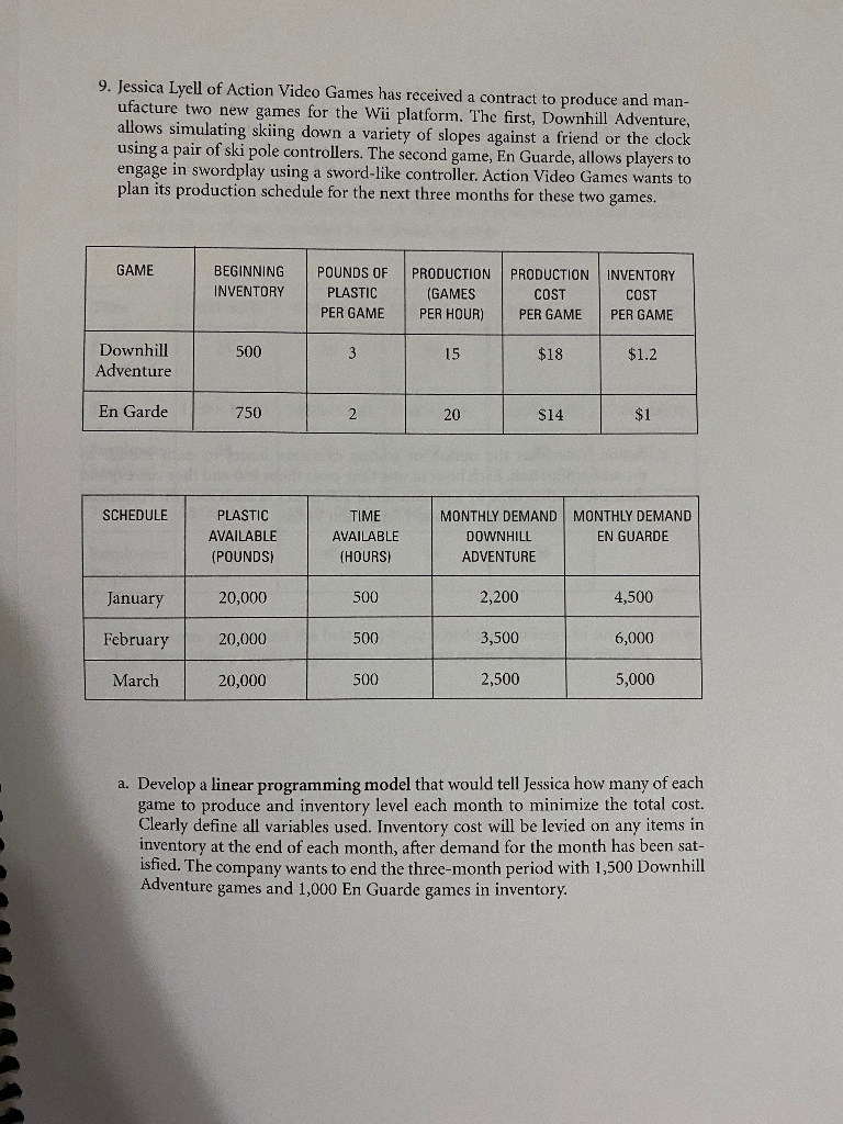 Solved 9. Jessica Lyell of Action Video Games has received a | Chegg.com