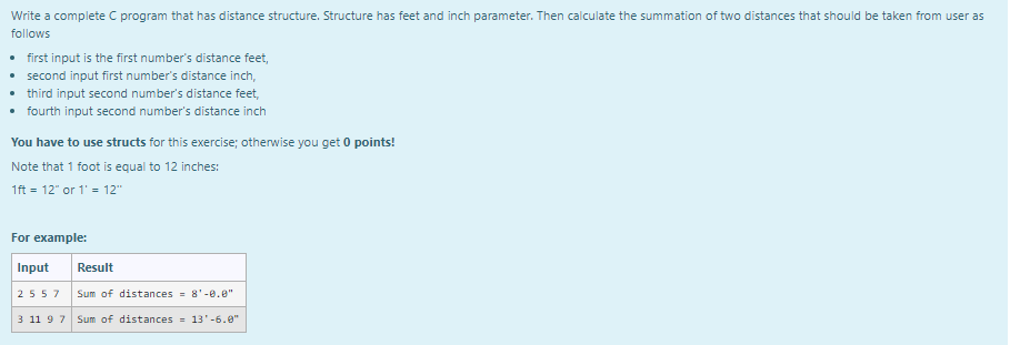 Solved Write a complete C program that has distance | Chegg.com