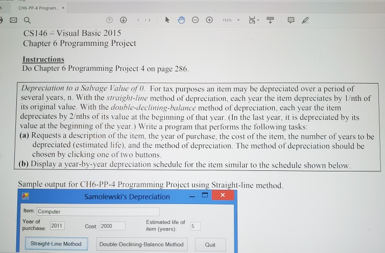 CH6-PP-4 Program.. x CS146 Visual Basic 2015 Chapter | Chegg.com