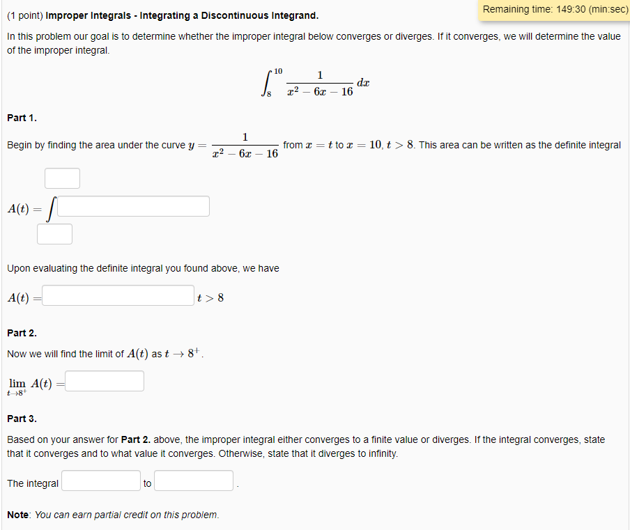 Solved (1 point) Improper Integrals - Integrating a | Chegg.com