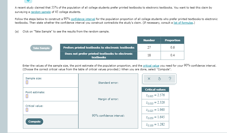 Solved (a)Click on "Take Sample" to see the results from the | Chegg.com