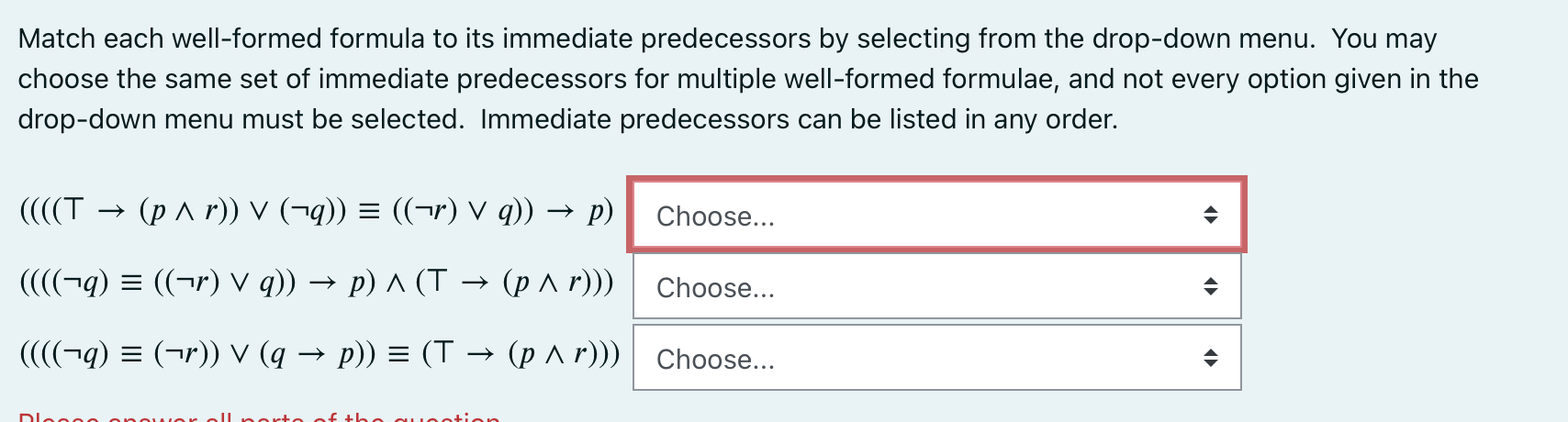 Solved Match each well-formed formula to its immediate | Chegg.com