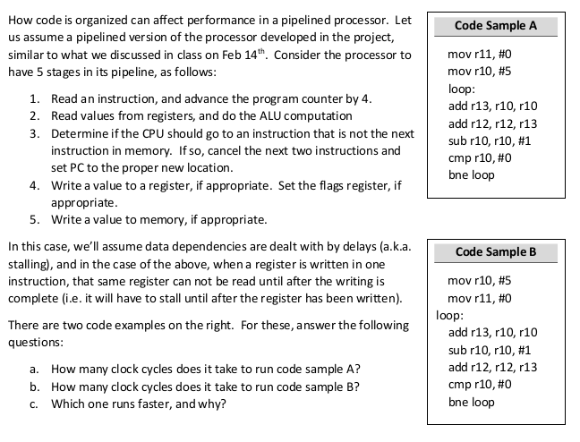 Code Sample A How code is organized can affect | Chegg.com