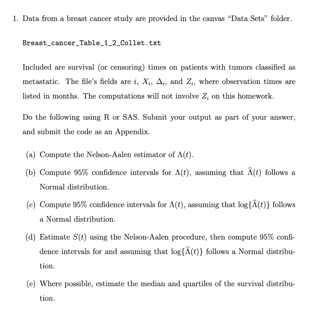 Data from a breast cancer study are provided in the | Chegg.com