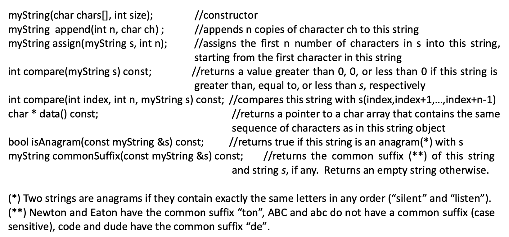 Solved myString(char chars[], int size); //constructor | Chegg.com