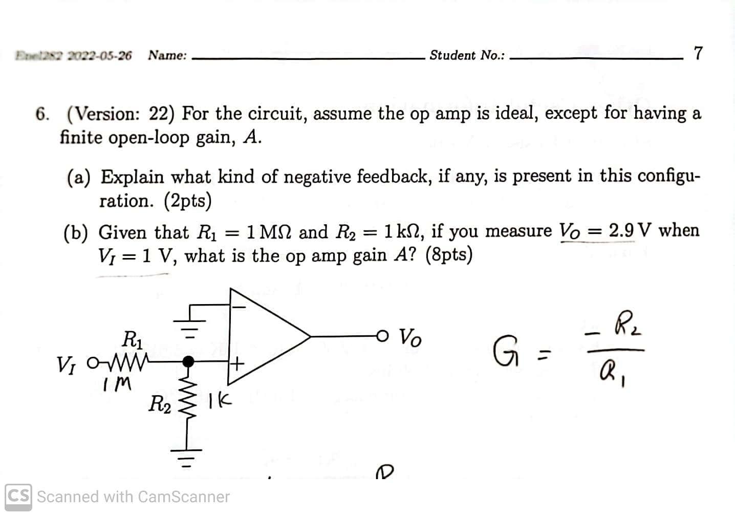 Solved 6. (Version: 22) For the circuit, assume the op amp | Chegg.com