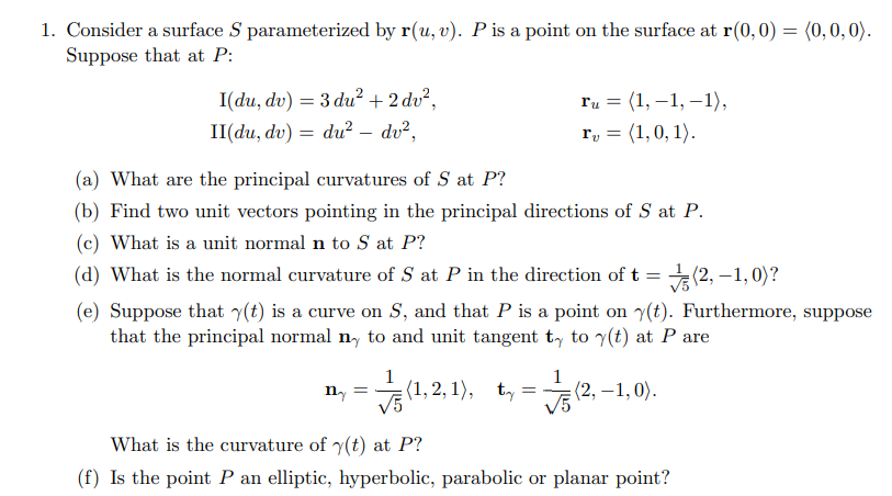 Solved 1. Consider a surface S parameterized by r(u, v). P | Chegg.com